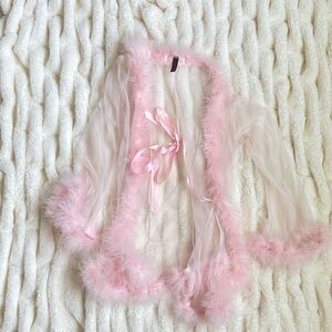 Jackets & Coats | Pink Sheer Feather Trim Robe | Poshmark